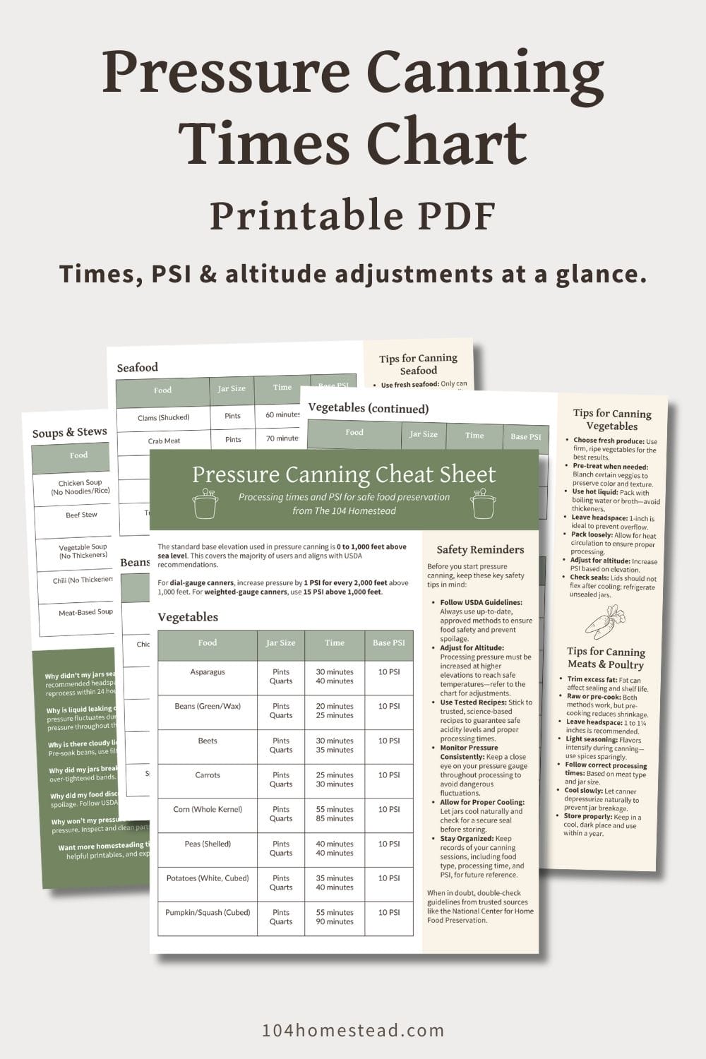 Pressure Canning Times Chart (Printable PDF Guide)